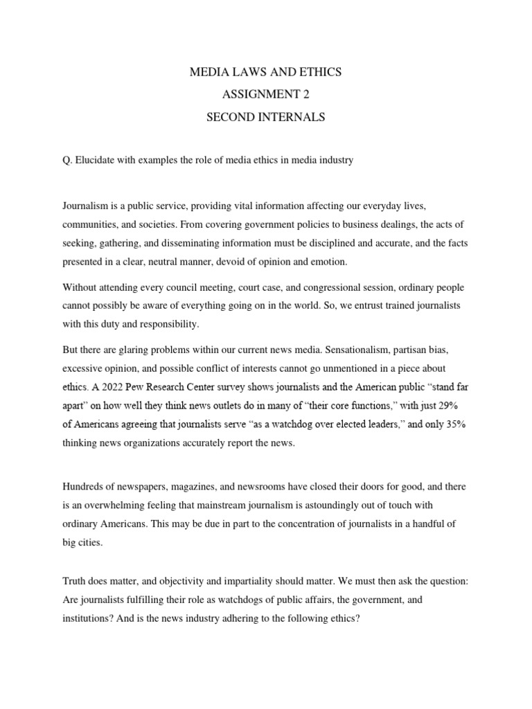Media Laws and Ethics Assignment 2 (2nd Internal) | PDF | Social Science