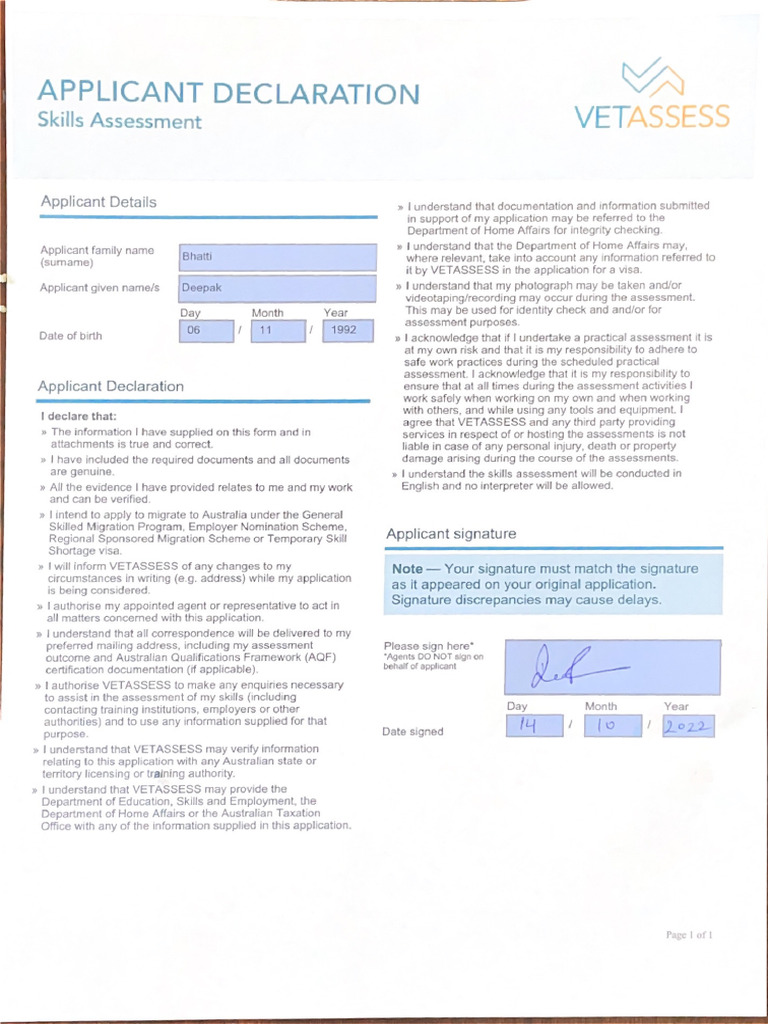 Applicant Declaration Pdf