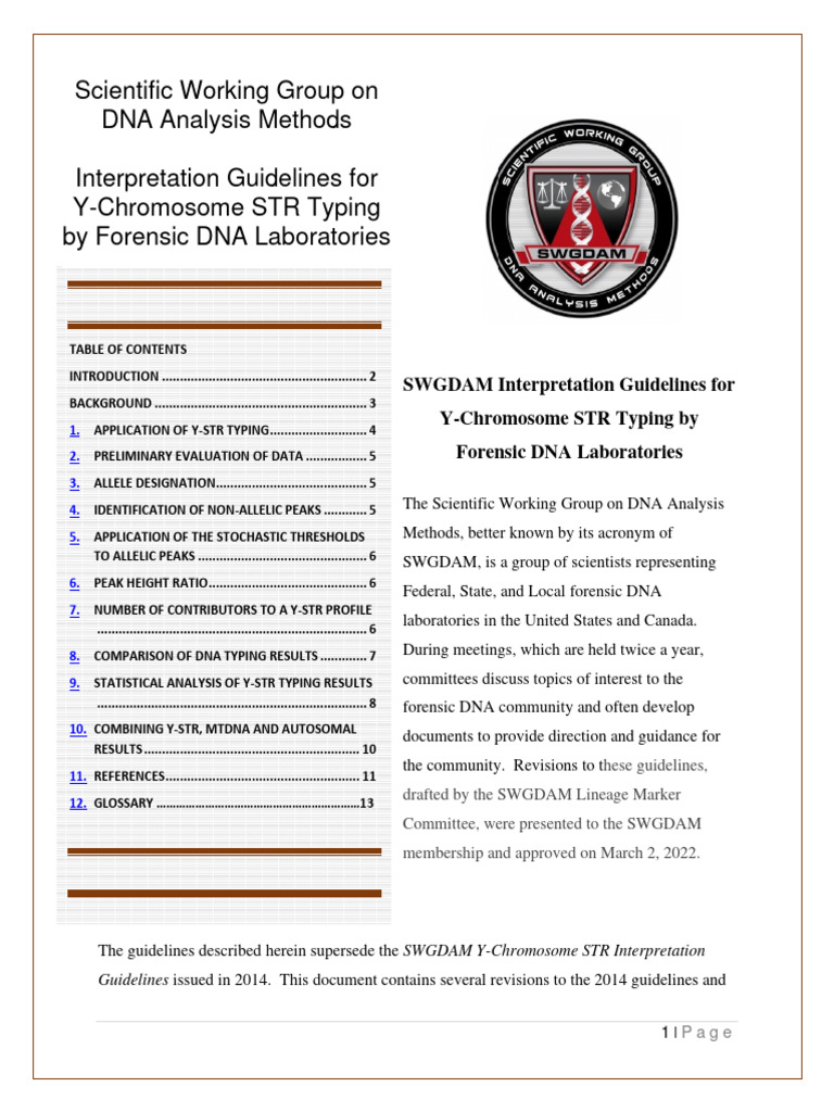 SWGDAM Interpretation Guidelines For YChromosome STR Typing SWGDAM ...