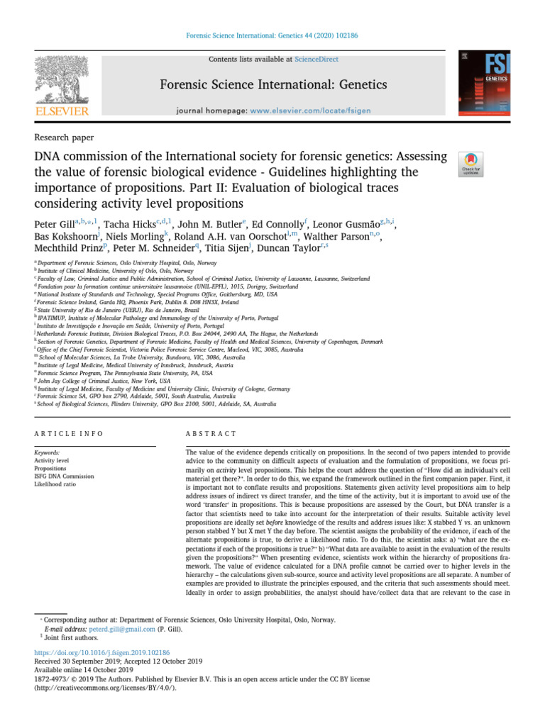 Evaluating Activity Level Propositions in Forensics | PDF | Evidence ...