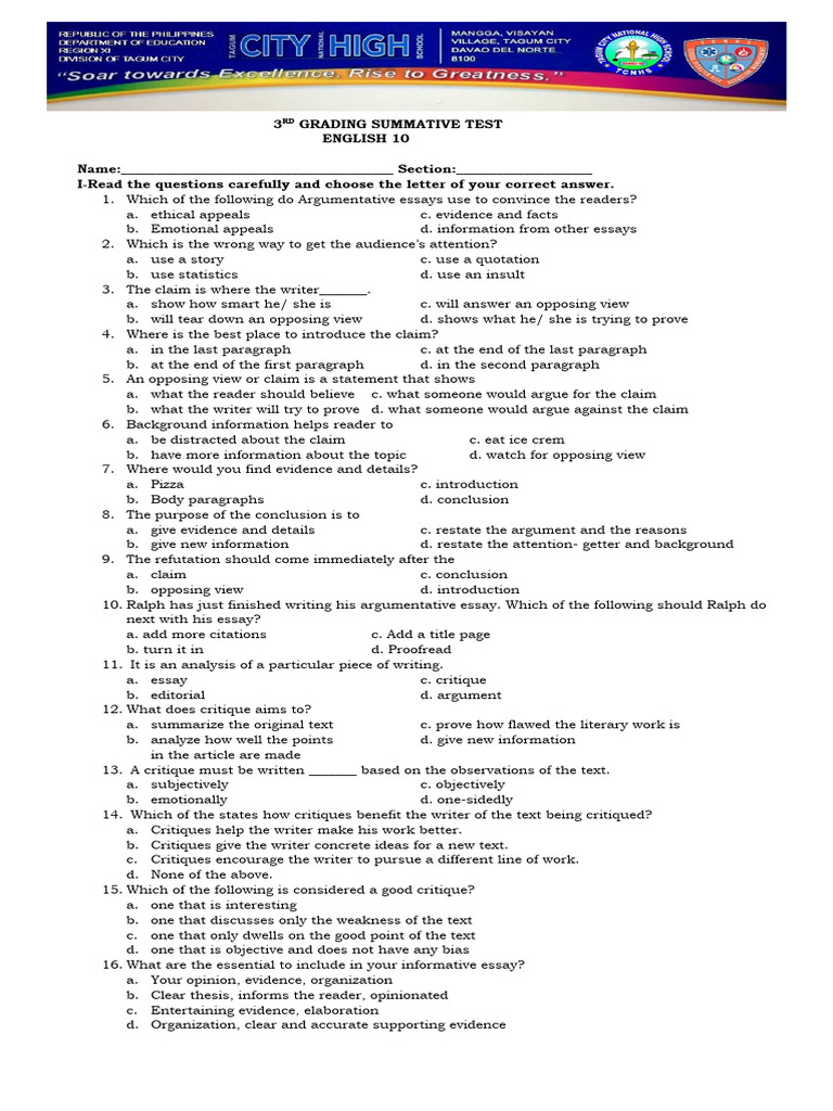 3rd GRADING SUMMATIVE TEST | PDF