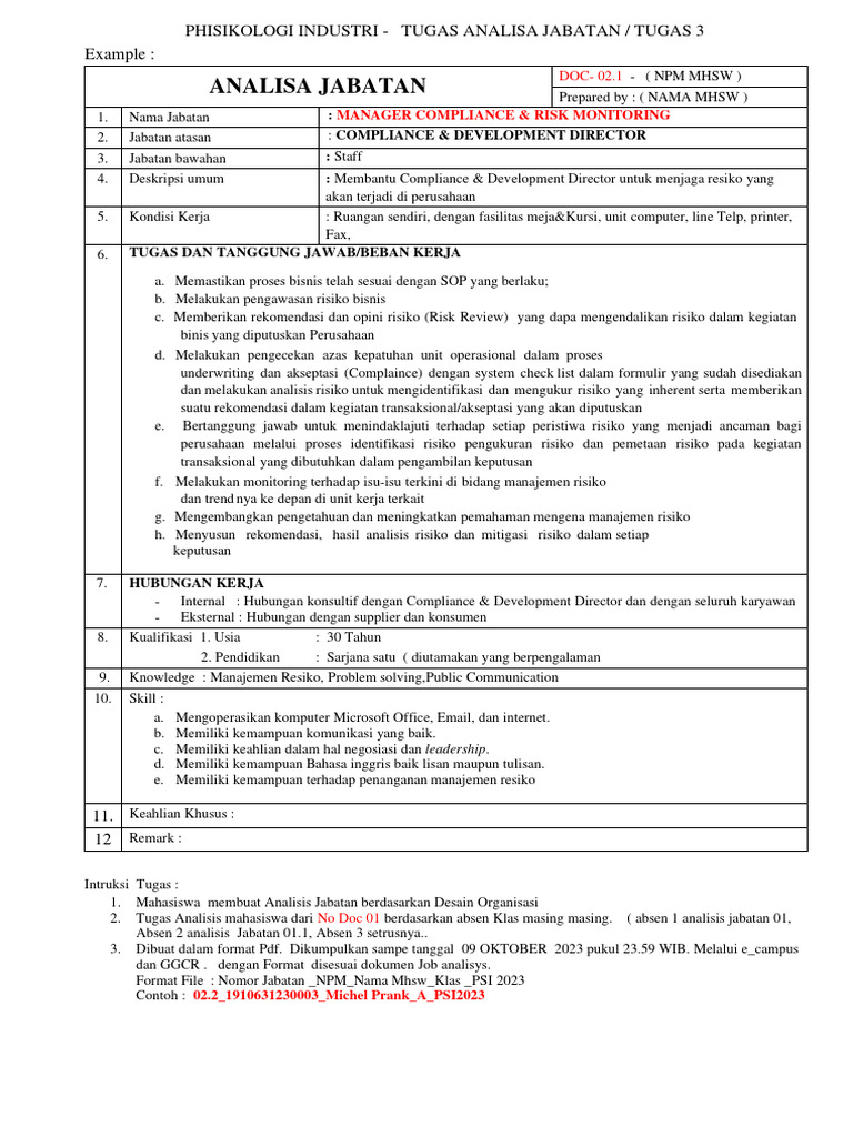 TUGAS 2 PSI Templete Job Analisys | PDF