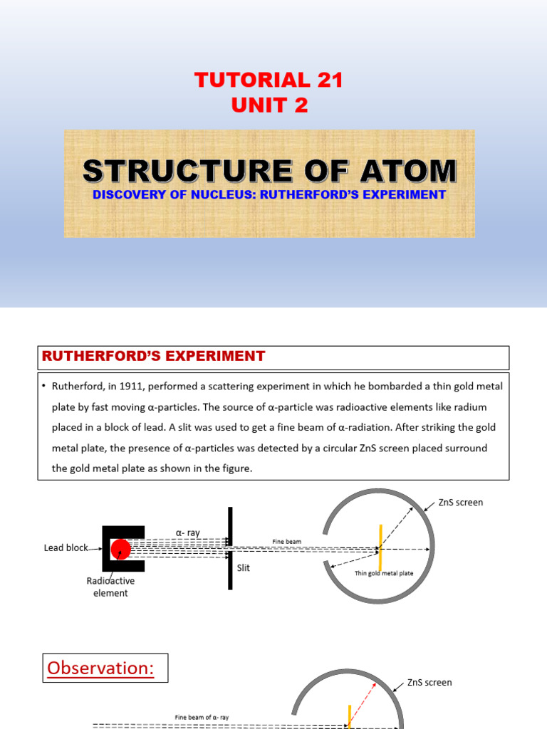 Tutorial 21, Discovery of Nucleus | PDF | Atoms | Atomic Nucleus