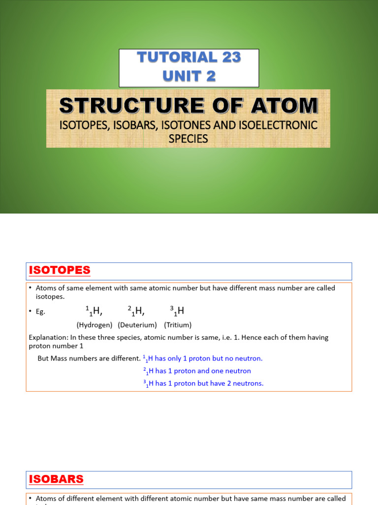 Tutorial 23, Isober, Isotone Isotope, Isoelectronic Species | PDF