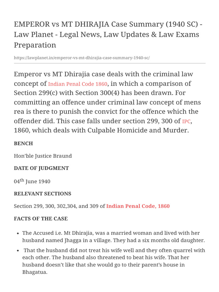 Emperor Vs MT Dhirajia Case Summary (1940 SC) - La+ | PDF