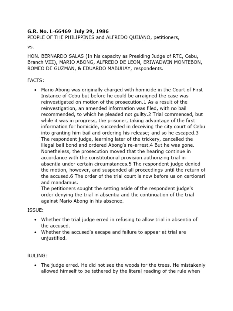 People Vs Salas Case Digest | PDF | Bail | Trials