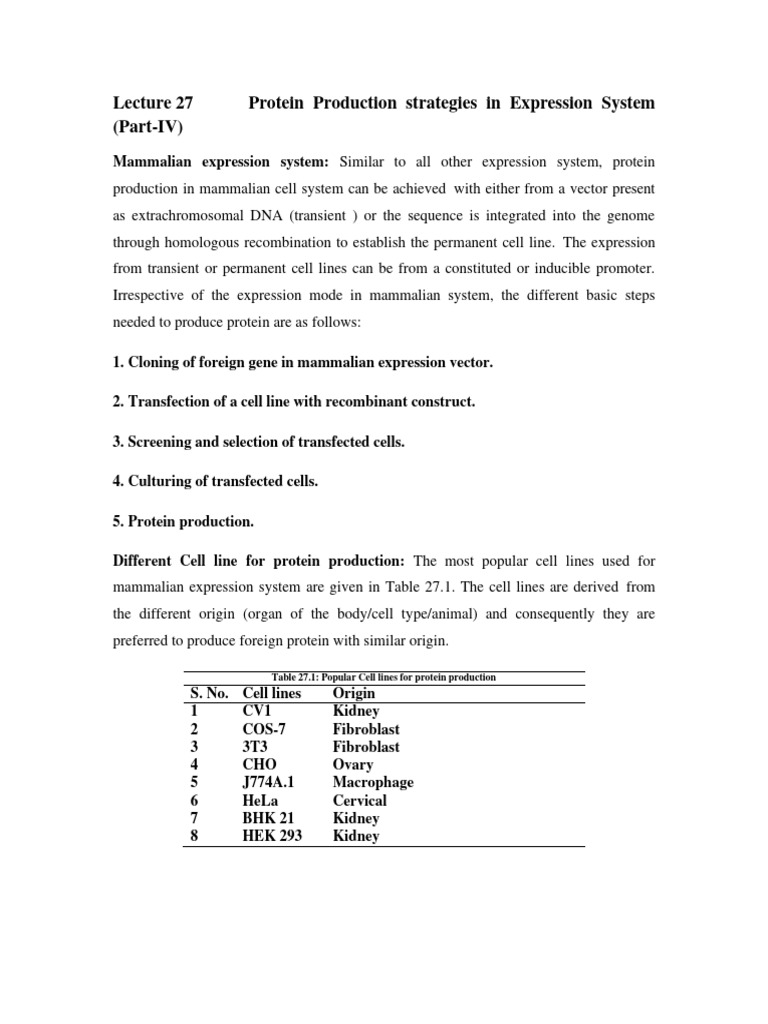 Mammalian Cell Expression Systems Overview | PDF | Molecular Cloning ...
