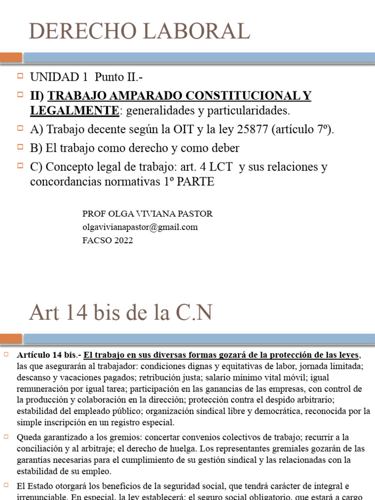 Unidad 1 Punto 2 TRABAJO AMPARADO CONSTITUCIONAL Y LEGALMENTE | PDF ...