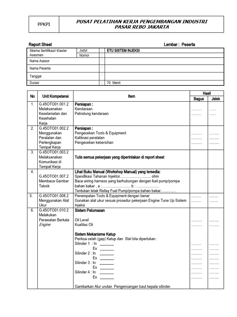 Report Sheet Latihan Etu Sistem Injeksi | PDF