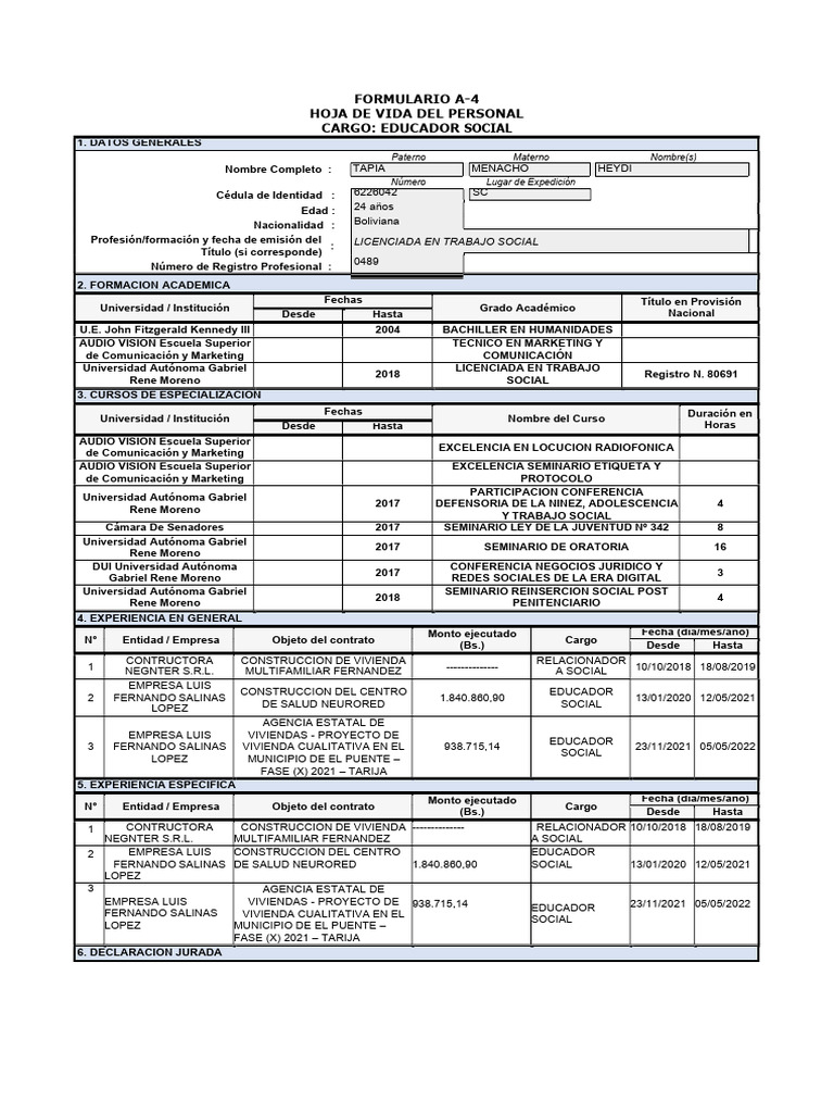 8 Formulario A-4 Social | PDF