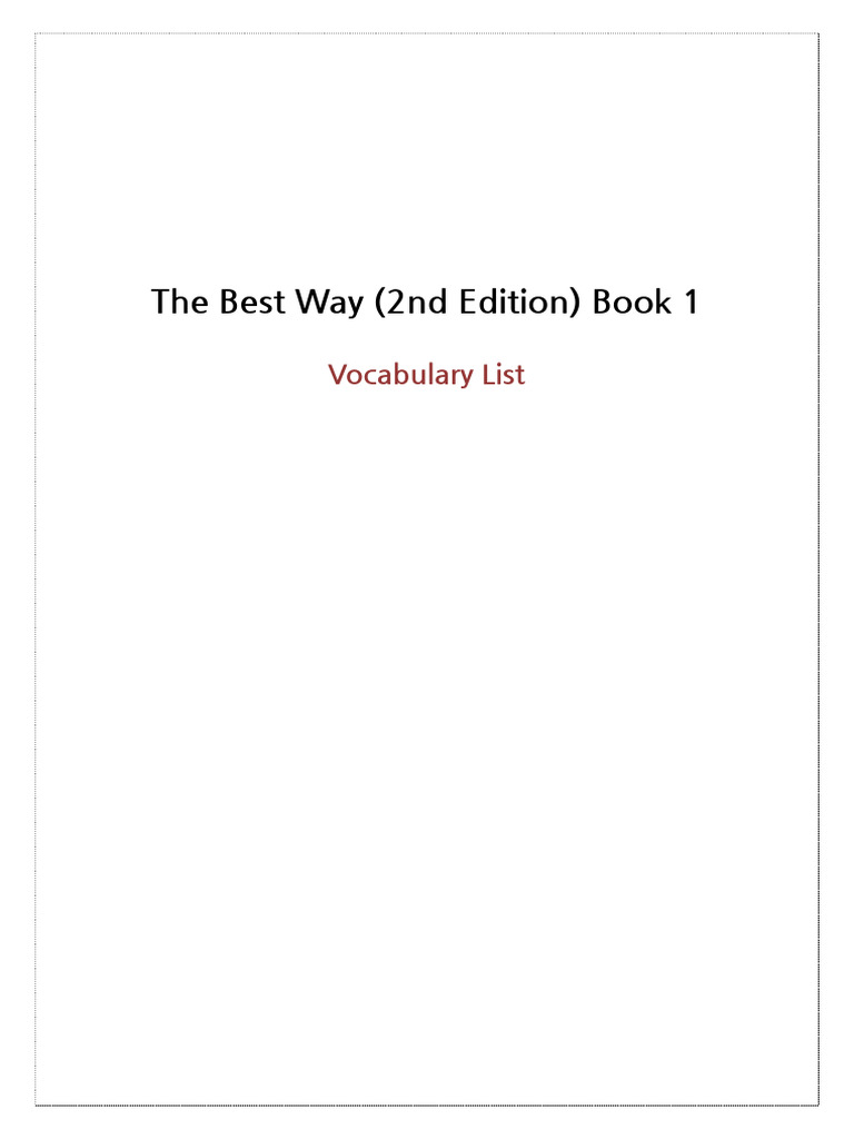 The Best Way Book 1 - Vocabulary List | PDF