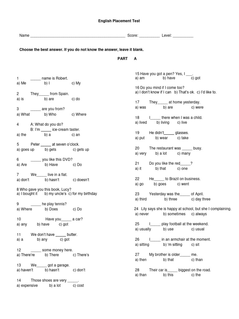 Teste de Nível - Inglês | PDF