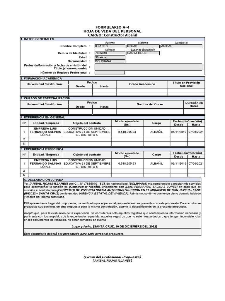 Currículum de Albañiles Bolivianos | PDF | Titulo academico | Bolivia