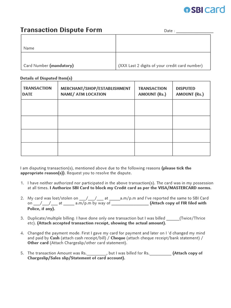 Transaction Dispute Form | PDF | Credit Card | Payments