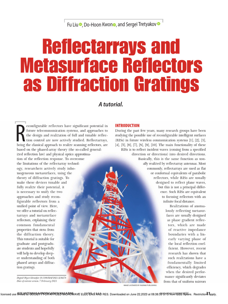 Reflectarrays and Metasurface Reflectors As Diffraction Gratings A Tutorial | PDF | Waves ...