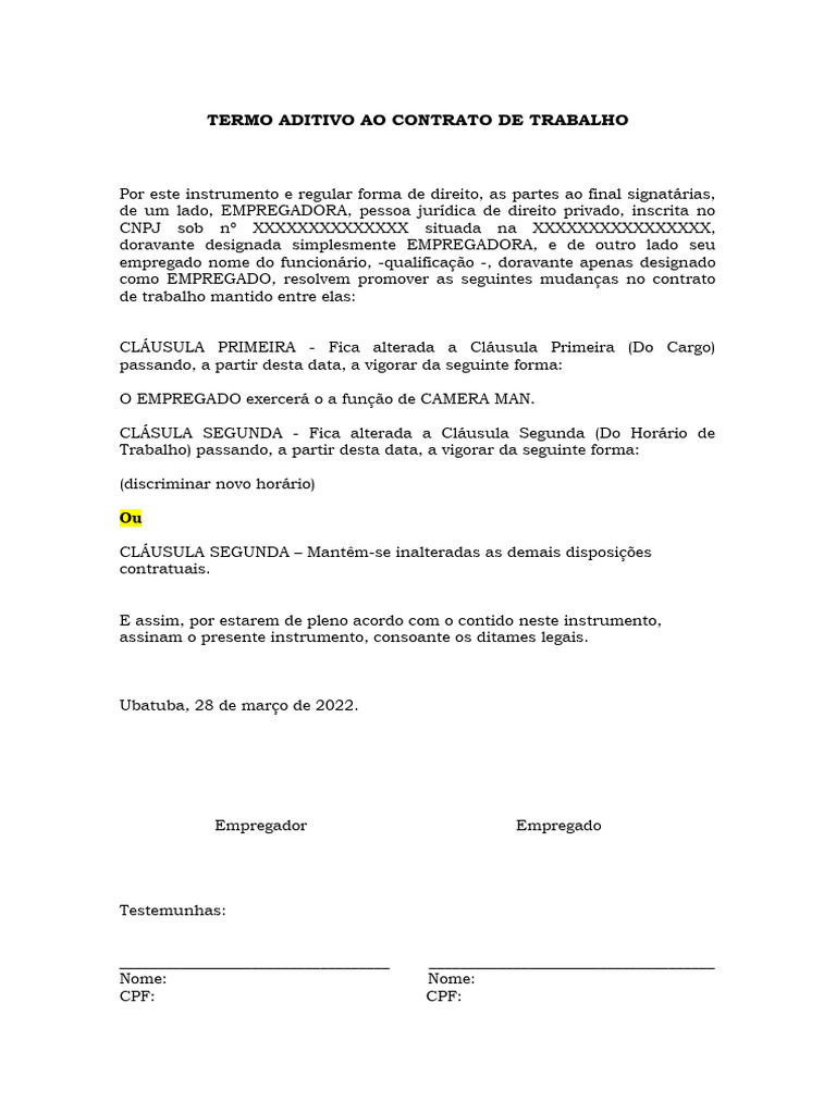 Termo Aditivo de Contrato de Trabalho | PDF Termo Aditivo de Contrato de Trabalho | PDF