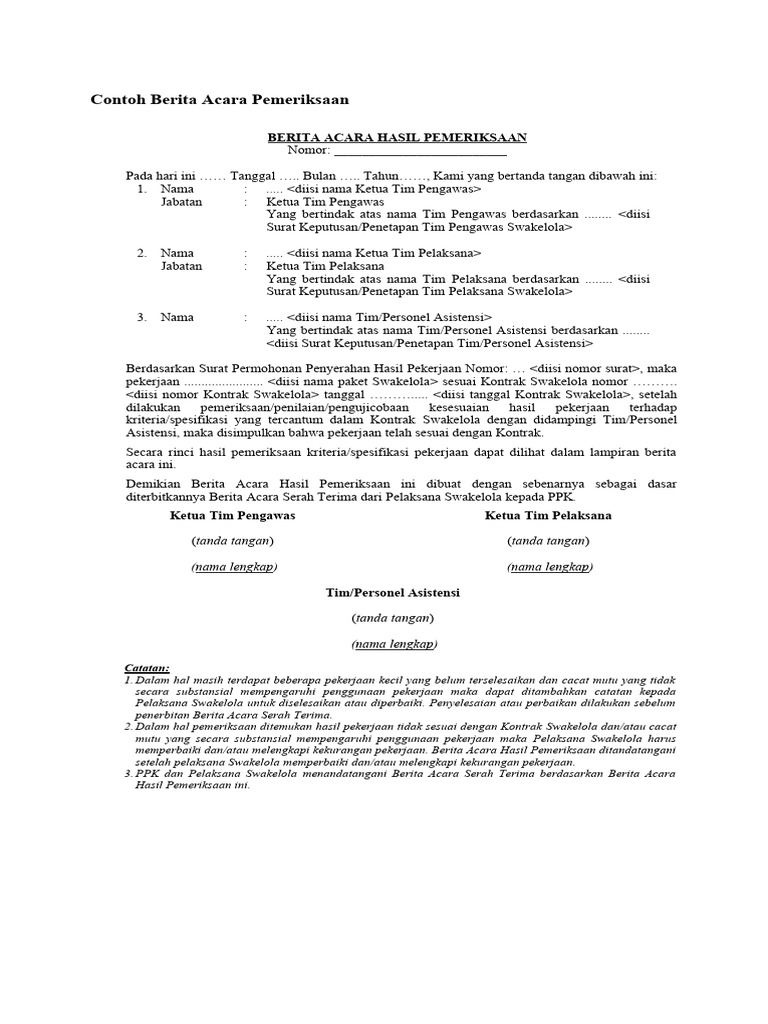 20 Contoh Berita Acara Pemeriksaan | PDF
