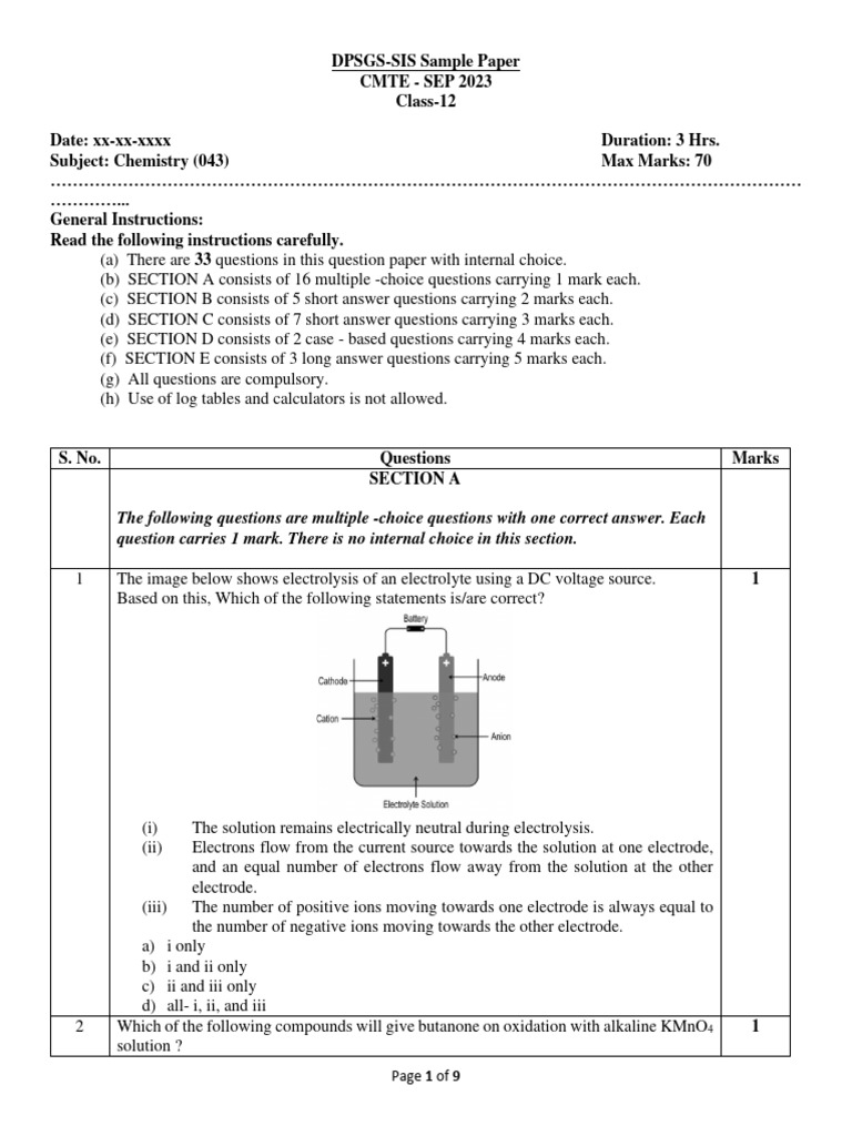 CMTE 12 Chemistry SQP | PDF