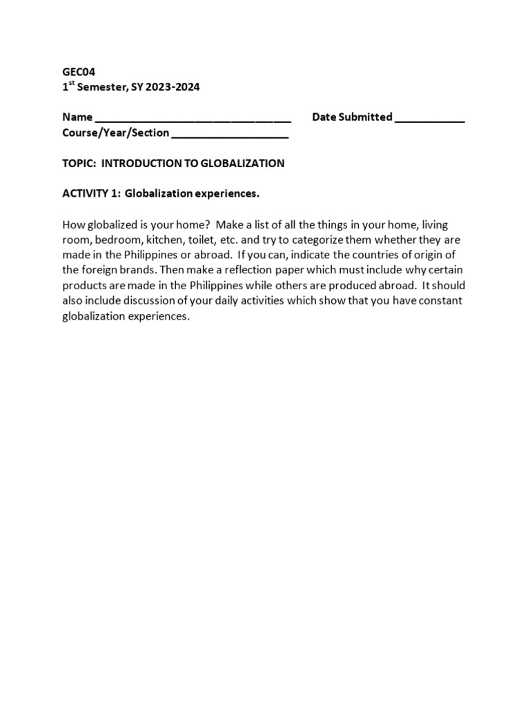 Gec4 Intro To Globalization Pdf