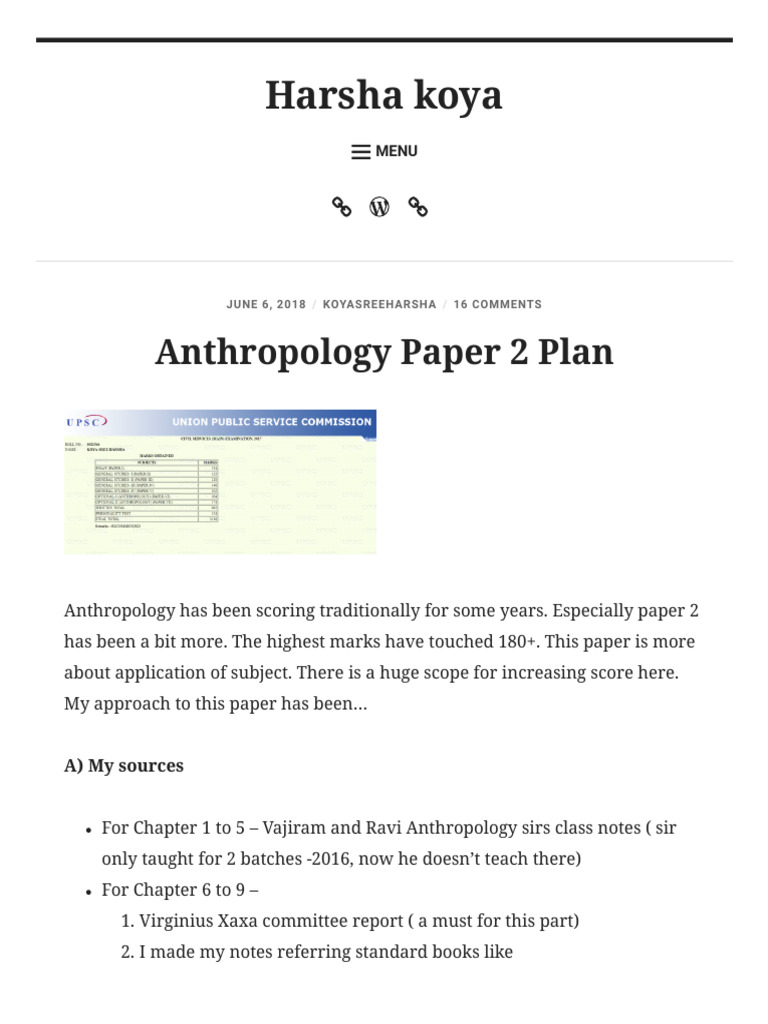 Anthropology Paper 2 Plan - Harsha Koya | PDF | Tribe | Caste