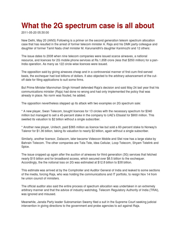 What The 2G Spectrum Case Is All About | PDF | Government Of India ...