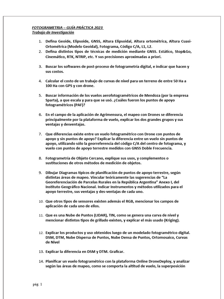 Fotogrametria Práctica. TP Final Investigacion | PDF | Vehículo aéreo no tripulado | Science