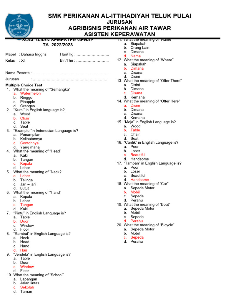 Soal Ujian Semester Genap B. Inggris KLS Xi 2023 | PDF