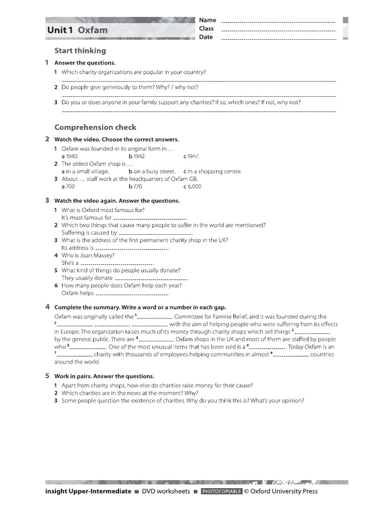 Oxfam - Student Worksheet | PDF