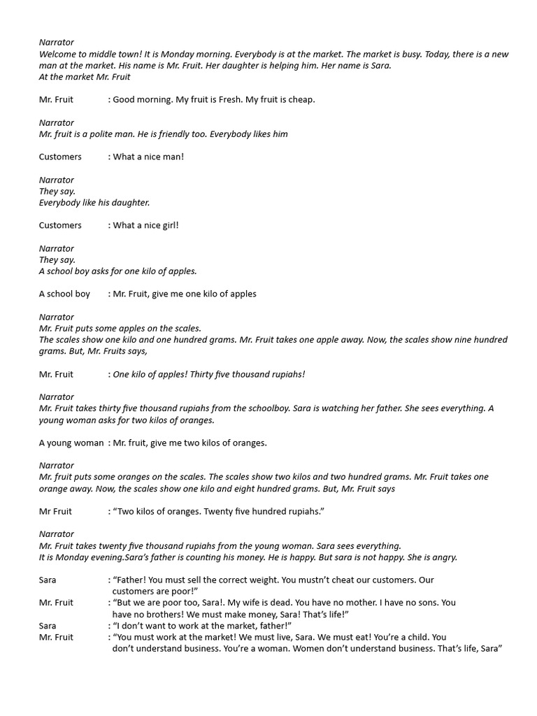 Script Role Play (Mr. Fruit) | PDF