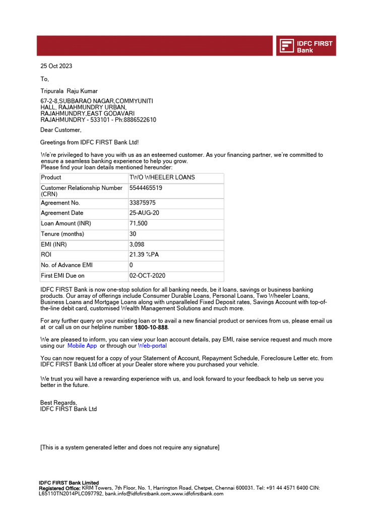 Welcome Letter 33875975 | PDF | Banks | Loans