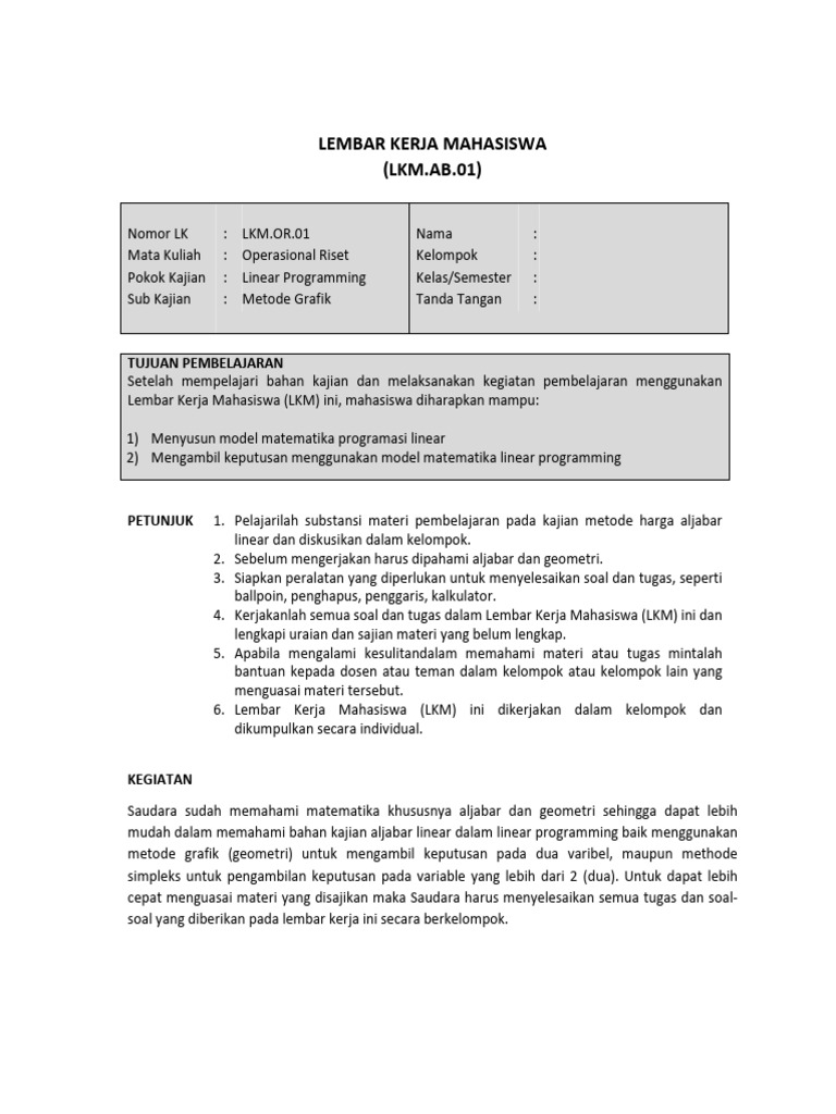 Lembar Kerja Mahasiswa (Lkm-Or.01) | PDF