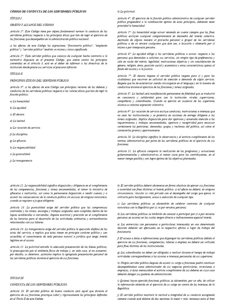 Código de Conducta Servidores Públicos | PDF | Servicio Civil | Comportamiento