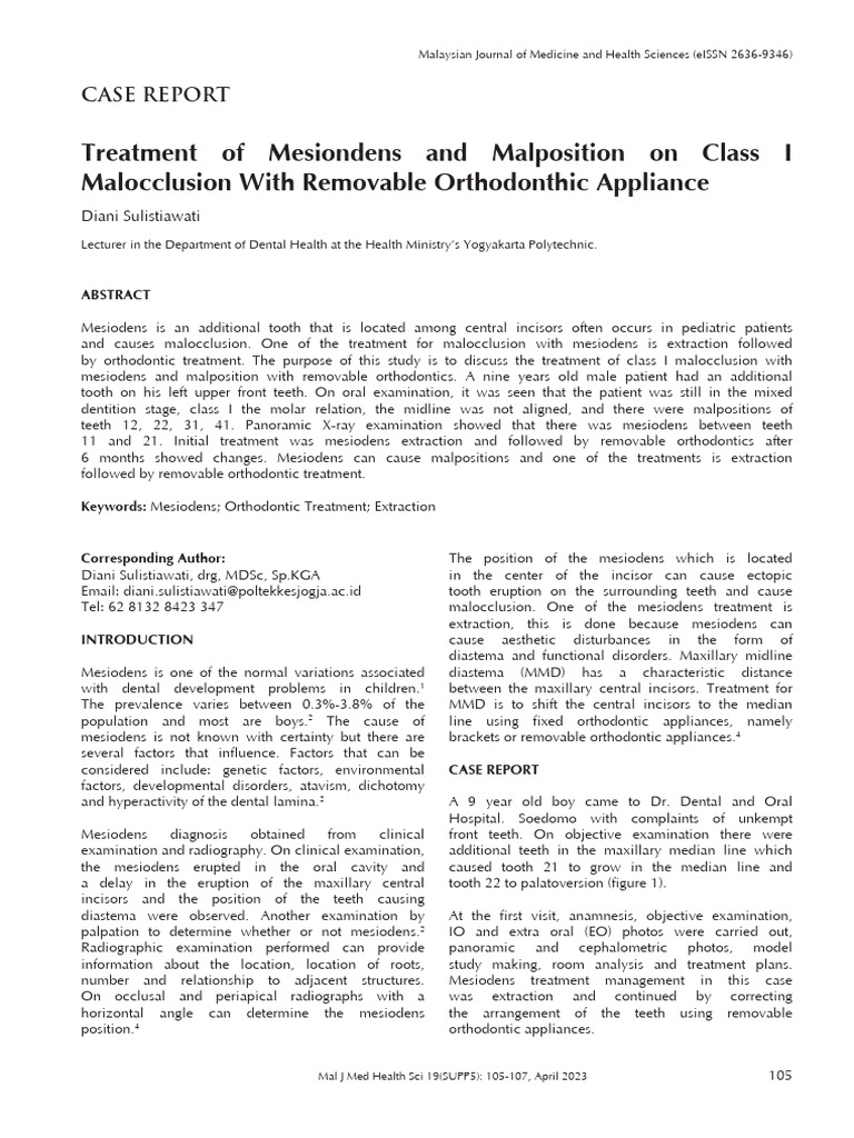 Treatment of Mesiondens and Malposition On Class I Malocclusion With ...