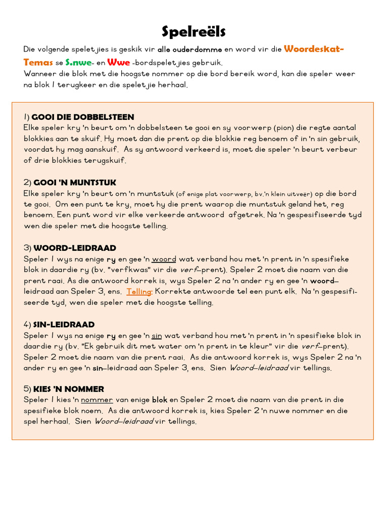 Spelreëls en Skriftelike Oefeninge | PDF