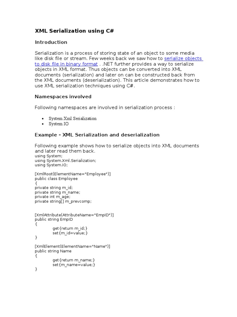 XML Serialization | PDF | Xml | Computer Programming