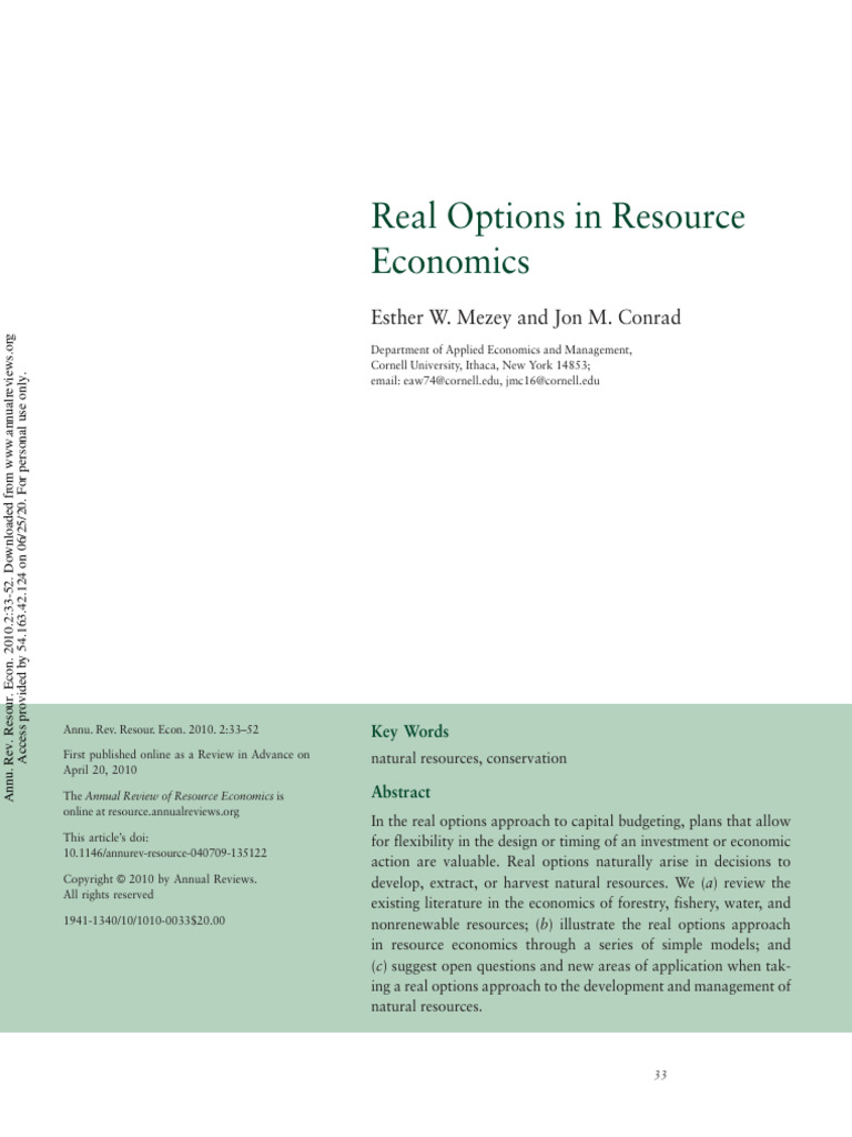 Option - Real Options in Resource Economics | PDF