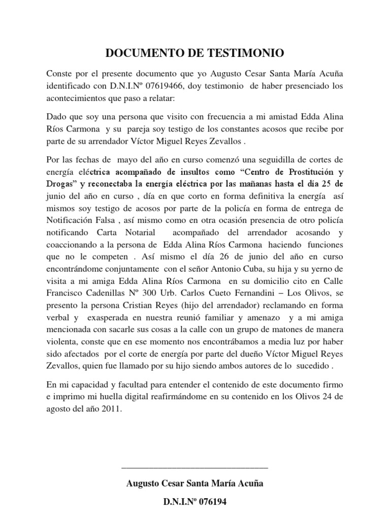 Documento de Testimonio | PDF | Violencia