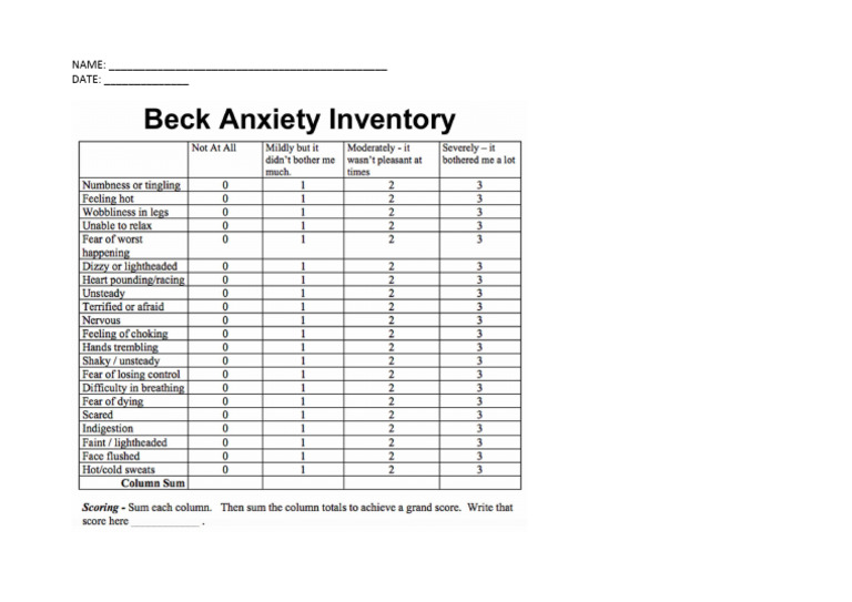 Beck Anxiety Inventory | PDF