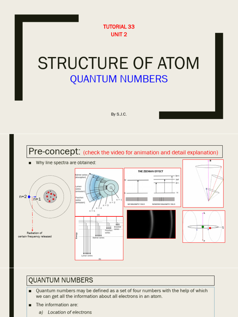 TUTORIAL 33 Quantum Numbers | PDF | Atomic Orbital | Electron