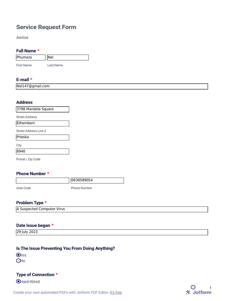 IT Support Request Form Completed | PDF