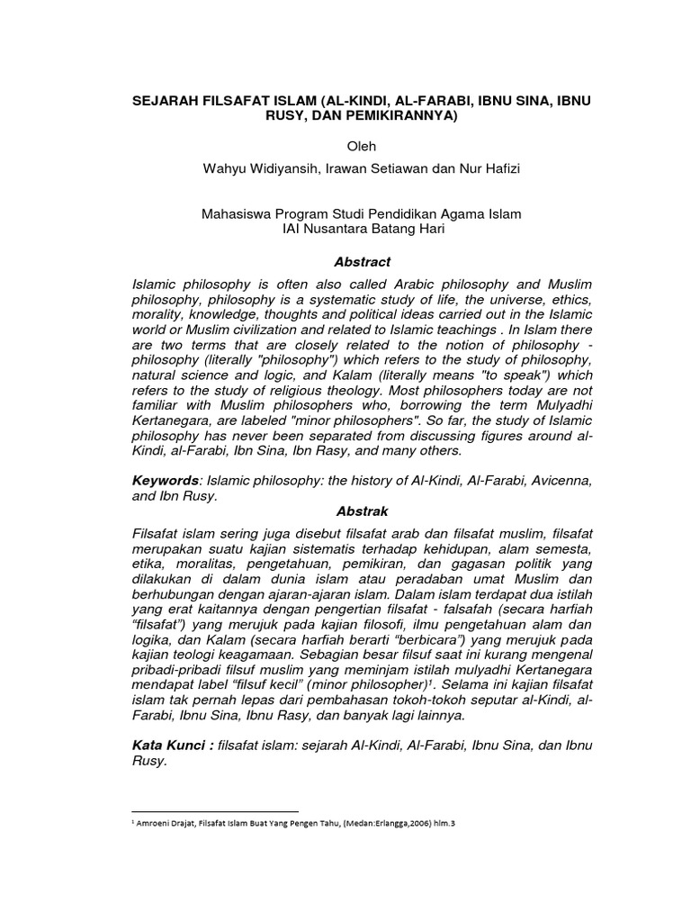 Sejarah Filsafat Islam (Al-Kindi, Al-Farabi, Ibnu Sina, Ibnu Rusy, Dan ...