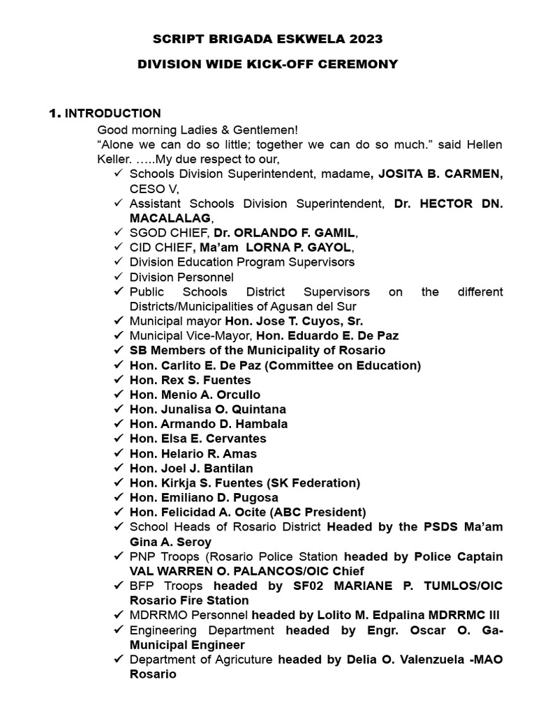 Script Brigada Eskwela 2023 | PDF