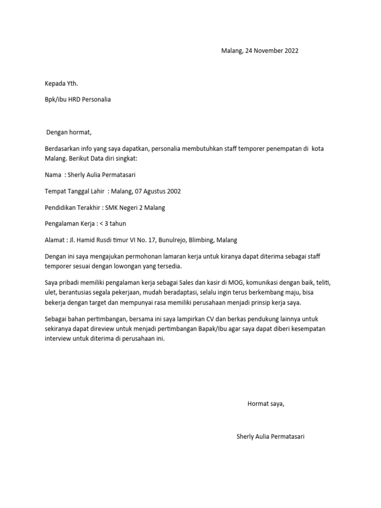 CV Sherly | PDF | Bisnis | Pengembangan Diri