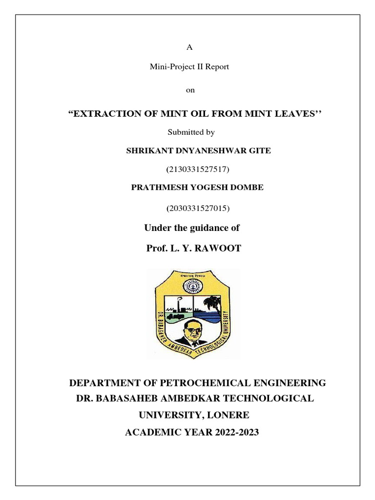 Mint Oil Extraction Methods Report | PDF | Essential Oil | Phase (Matter)
