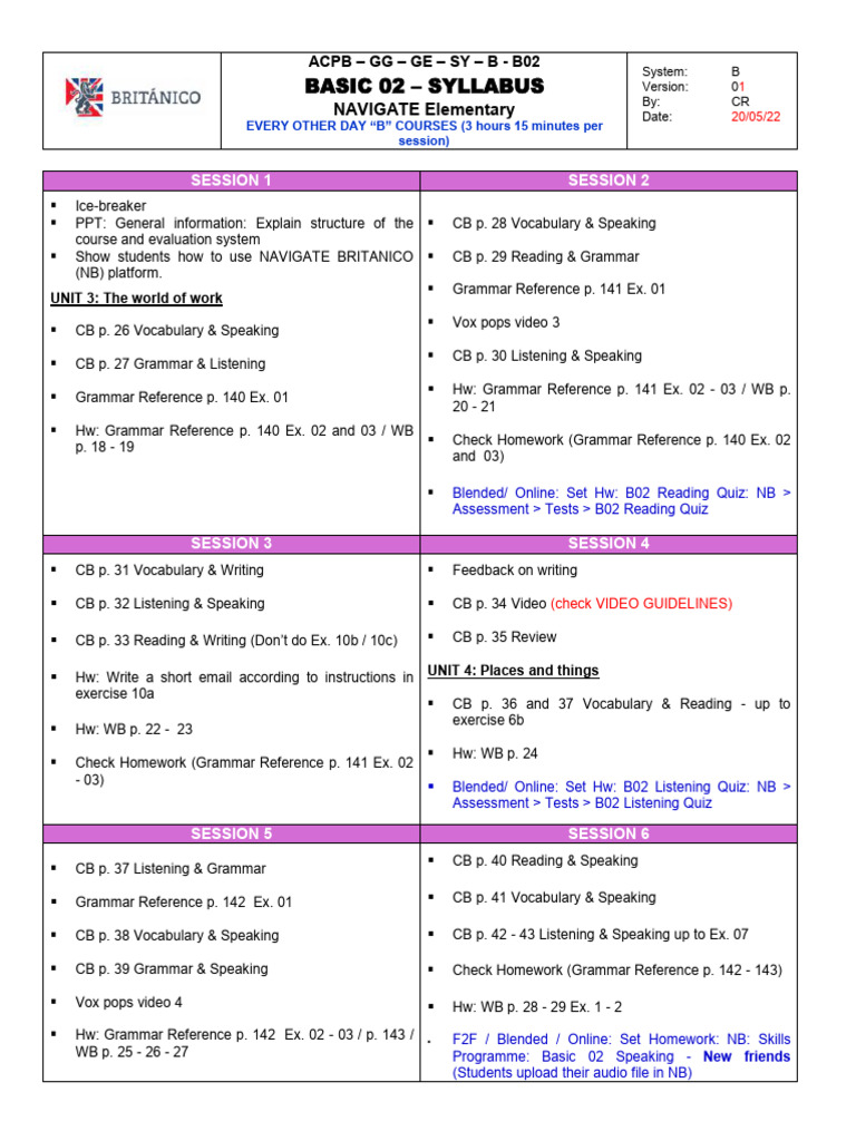 Basic 02 - Syllabus: NAVIGATE Elementary | PDF
