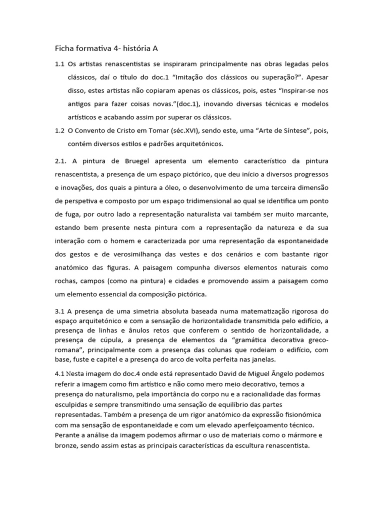 Ficha Formativa 4 - Historia A | PDF | Renascimento | Escultura