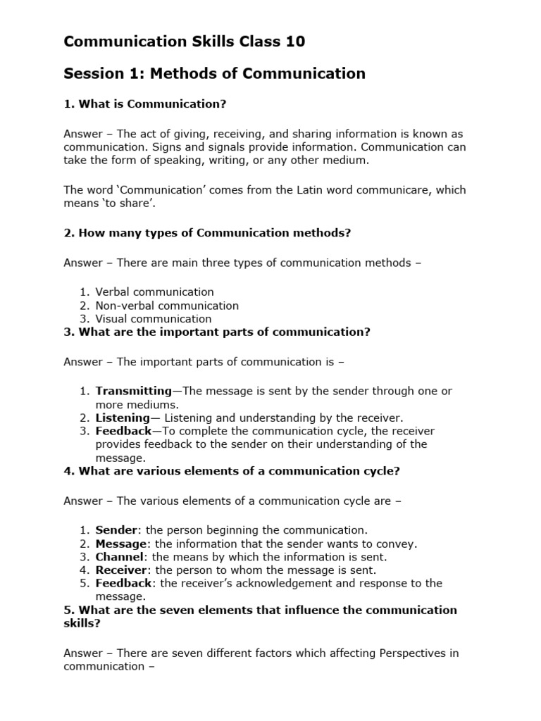 Communication Skills Class 10 Notes | PDF | Communication | Nonverbal ...