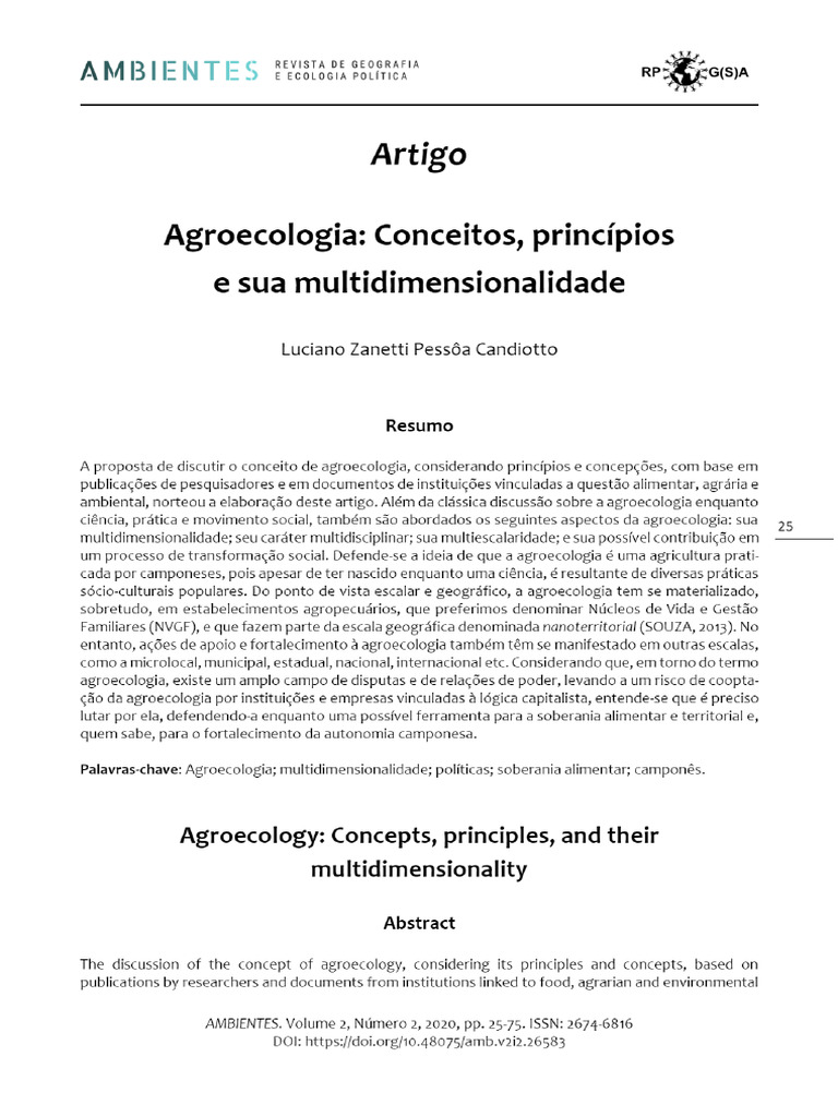 Vista Do Agroecologia - Conceitos, Princípios e Sua Multidimensionalidade | PDF