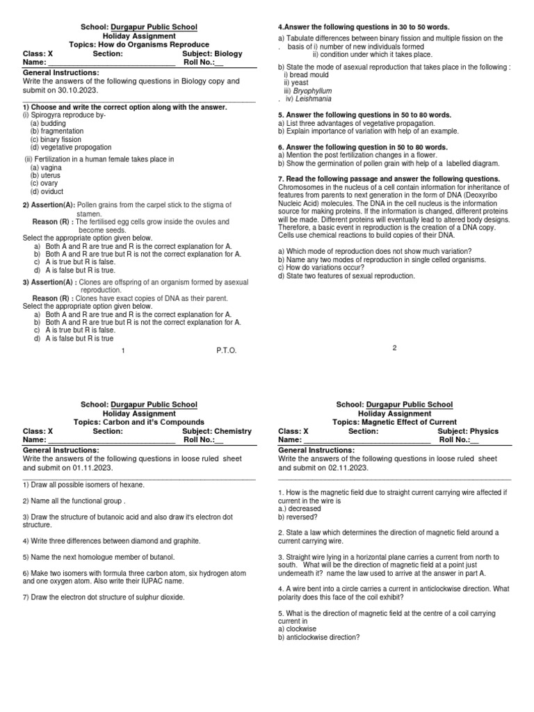 10 Holiday Homework Science | PDF | Reproduction | Fertilisation