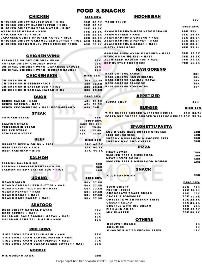 Menu Foremore Resto & Cafe | PDF
